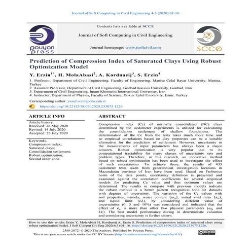 Prediction of Compression Index of Saturated Clays Using Robust Optimization Model | PDF