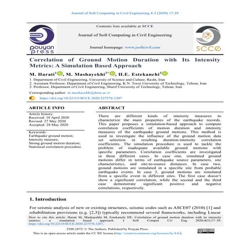 Correlation Of Ground Motion Duration With Its Intensity Metrics A Simulation Based Approach Pdf