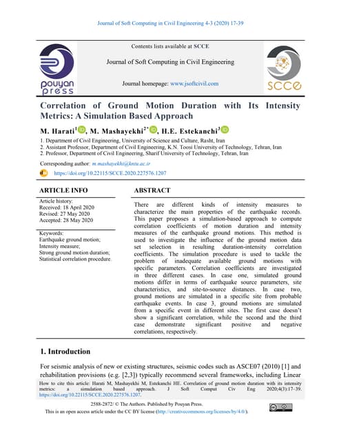 Correlation Of Ground Motion Duration With Its Intensity Metrics A Simulation Based Approach Pdf