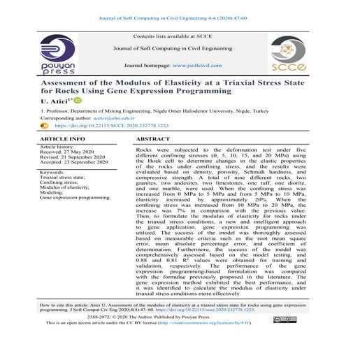 Assessment of the Modulus of Elasticity at a Triaxial Stress State for Rocks Using Gene ...