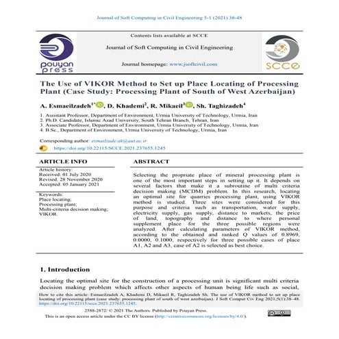 The Use of VIKOR Method to Set up Place Locating of Processing Plant (Case Study: Processing ...