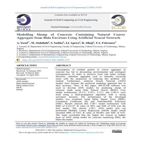 Modelling Slump of Concrete Containing Natural Coarse Aggregate from Bida Environs Using ...