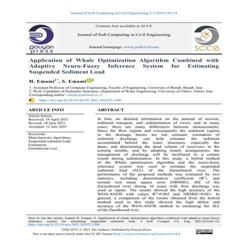 Application of Whale Optimization Algorithm Combined with Adaptive Neuro-Fuzzy Inference System ...
