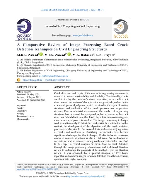 A Comparative Review Of Image Processing Based Crack Detection