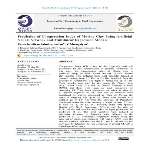 Prediction of Compression Index of Marine clay Using Artificial Neural Network and Multilinear ...