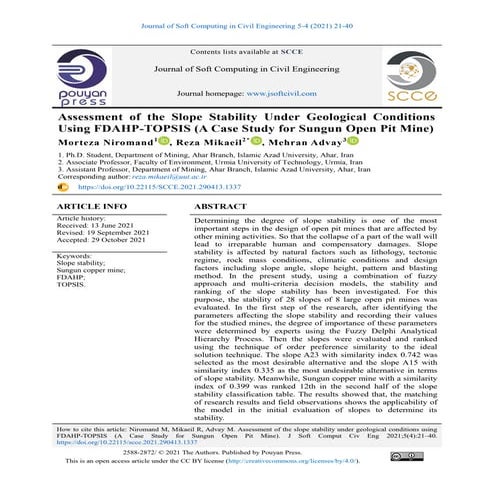 Assessment of the Slope Stability Under Geological Conditions Using ...