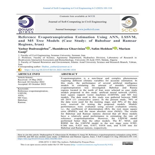 Reference Evapotranspiration Estimation Using ANN, LSSVM, and M5 Tree Models (Case Study: of ...