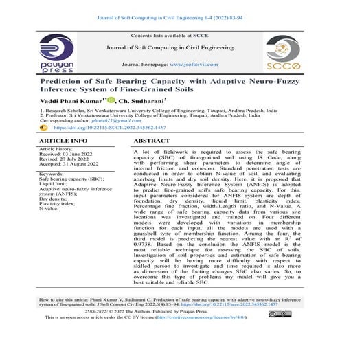Prediction of Safe Bearing Capacity with Adaptive Neuro-Fuzzy Inference System of Fine-Grained ...
