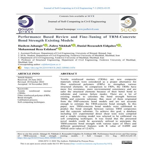 Performance Based Review and Fine-Tuning of TRM-Concrete Bond Strength Existing Models | PDF