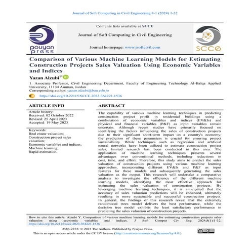 Comparison of Various Machine Learning Models for Estimating Construction Projects Sales ...