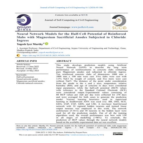Neural Network Models for the Half-Cell Potential of Reinforced Slabs with Magnesium Sacrificial ...