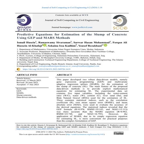 Predictive Equations for Estimation of the Slump of Concrete Using GEP and MARS Methods | PDF