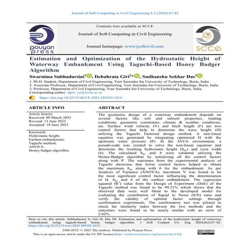 Estimation and Optimization of the Hydrostatic Height of Waterway Embankment Using Taguchi-Based ...