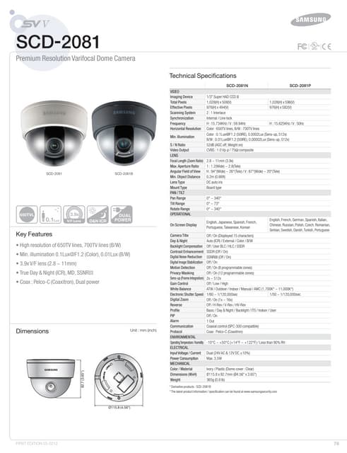 Samsung Techwin SCP-2271H Data Sheet | PDF | Cameras and Camcorders | Consumer Electronics