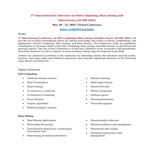 3rd International Conference on Soft Computing, Data mining and Data Science (SCDD 2025) | PDF