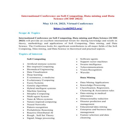 International Conference On Soft Computing Data Mining And Data Science Scdd 2023 Pdf