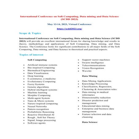 International Conference on Soft Computing, Data mining and Data Science (SCDD 2023) | PDF