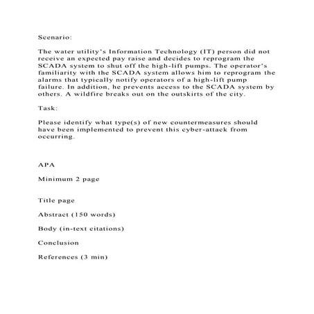 ScenarioThe water utility’s Information Technology (IT) person .docx