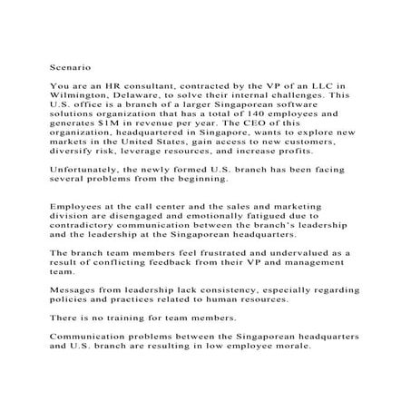 ScenarioYou are an HR consultant, contracted by the VP of an.docx ...