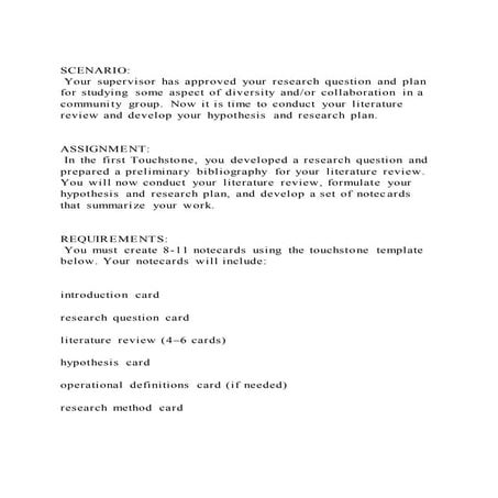 Touchstone 1 developing a research plan scenario imagine | DOCX