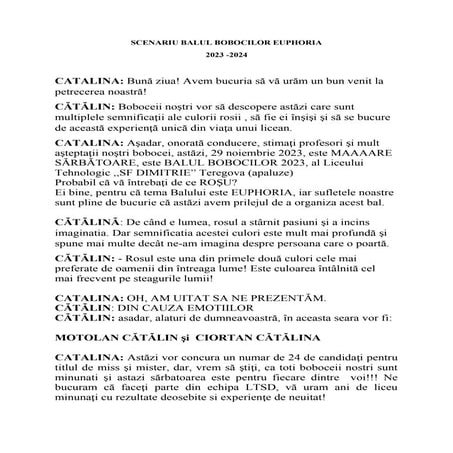 Scenariu-balul bobocilor de la liceul tehnologic | DOCX