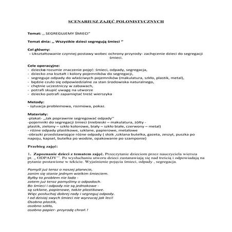 Scenariusz zajęć zintegrowanych dla klasy