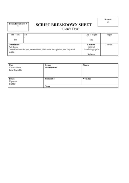 Script Breakdown Sheet2 | PDF