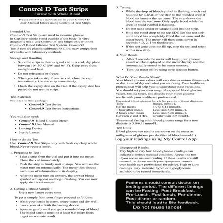 Control D Test Strips - Manual (mmol) | PDF