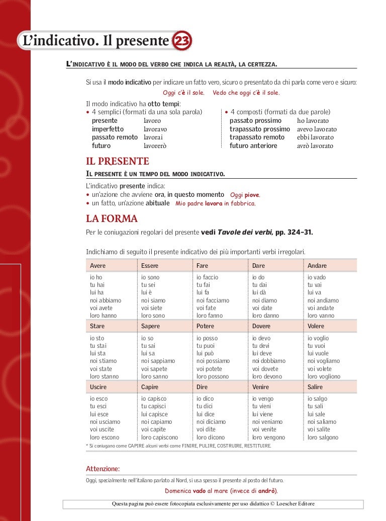 Scheda23 l'indicativo presente