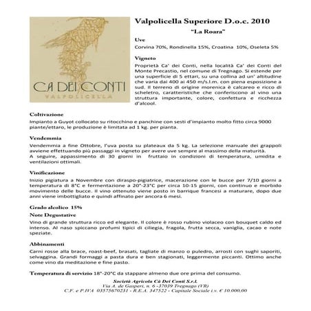 Valpolicella superiore la roara_2010 | PDF