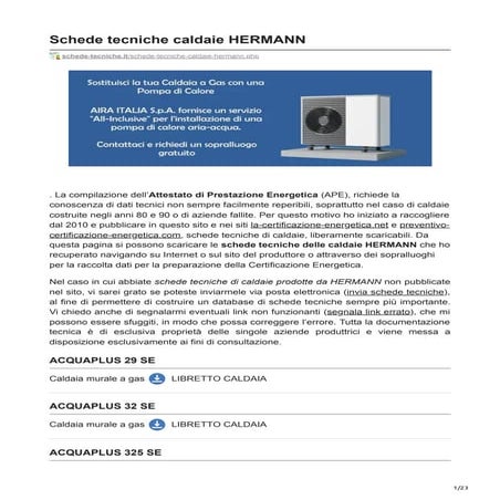 Elenco schede tecniche caldaie, bruciatori, pompe di calore | DOC
