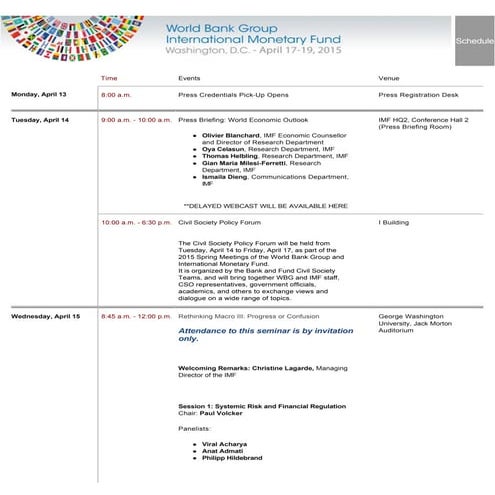 Schedule World Bank Spring Meeting | PDF | Business Expos & Conferences ...