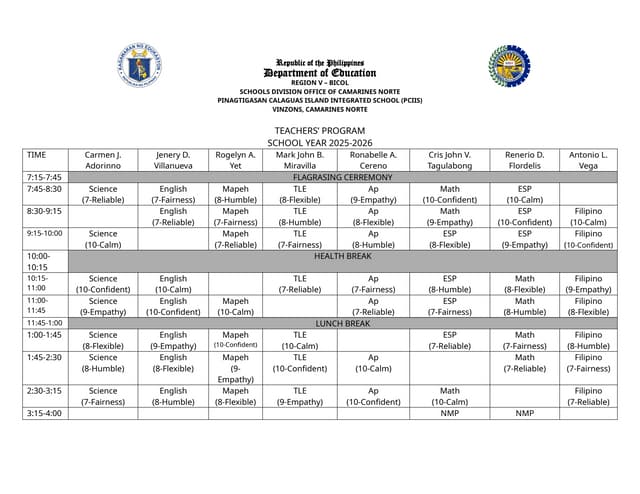 JHS Consolidated Class Program Sep. 2023 | PDF