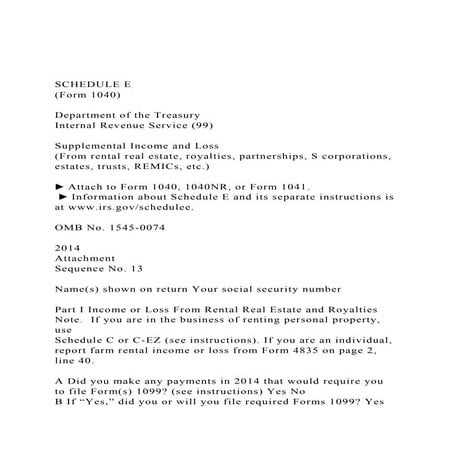 SCHEDULE E (Form 1040) Department of the Treasury In.docx