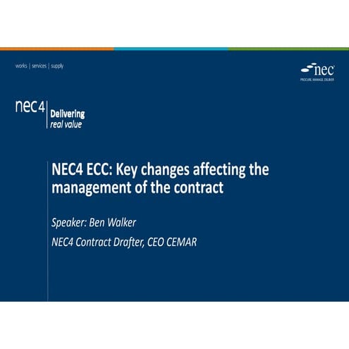 NEC4: Evolution of the ECC by "Ben Walker - NEC4 Contract Drafter, CEO ...