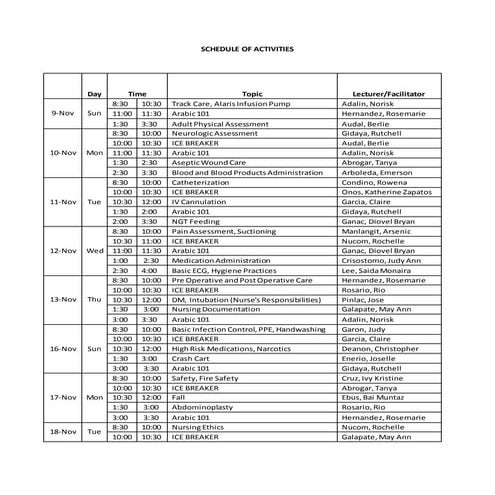 Schedule of activities | PDF