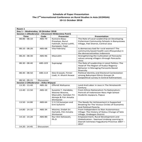 Schedule of paper presentation (program book) | PDF