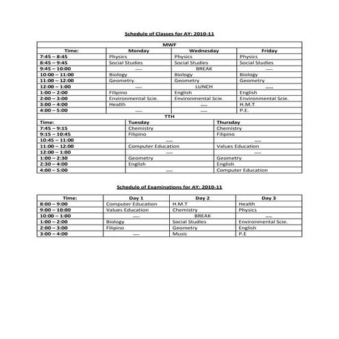 Schedules for a.y '10 11 | PDF