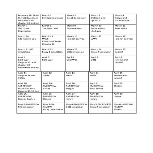 Schedule until spring break | DOCX