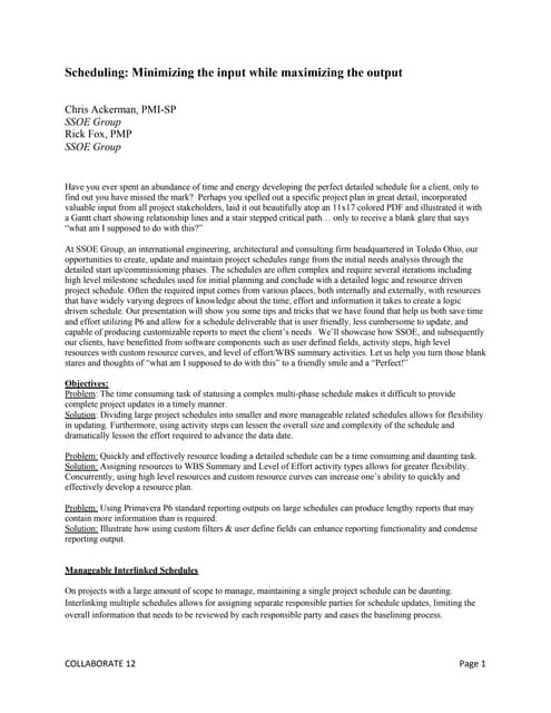 Scheduling Minimizing The Input While Maximizing The Output White Paper Pdf