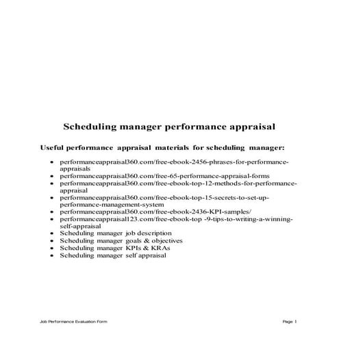 Scheduling manager performance appraisal | DOCX