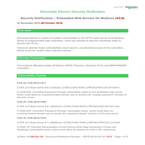 Schneider Electric Security Notification Security Notification ...