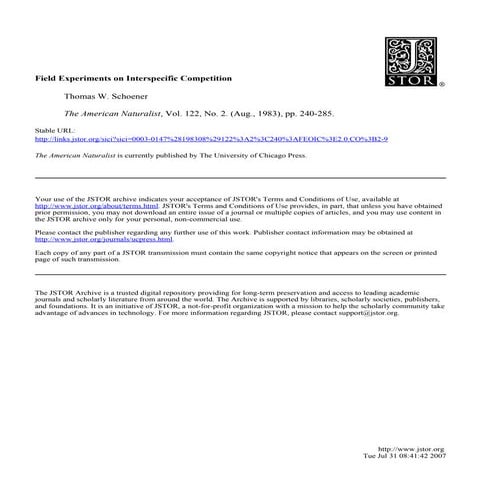 Field Experiments on Interspecific Competition | PDF