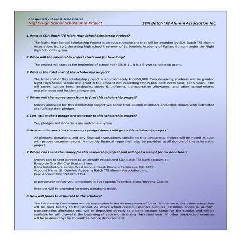 Night High School Scholarship Agreement | PDF