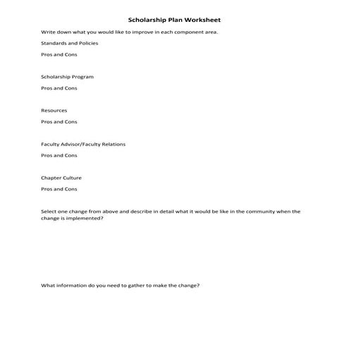 Scholarship Plan Worksheet | DOC