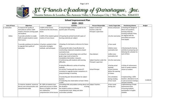 SCHOOL LEARNING CONTINUITY PLAN.docx | Education industry | Industries
