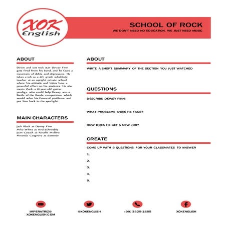 ESL Movie Worksheet: School of Rock | DOCX