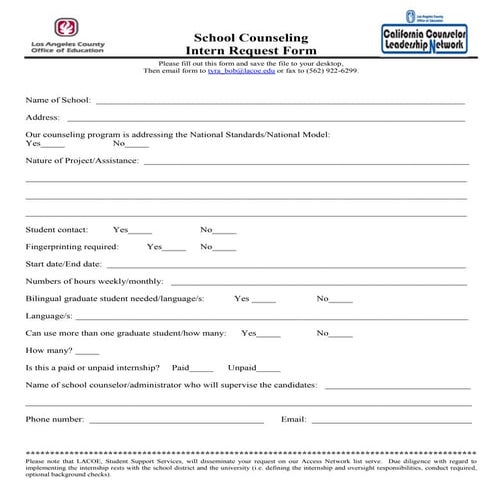 School counseling intern request form 10-29-09 | PDF | Secondary ...
