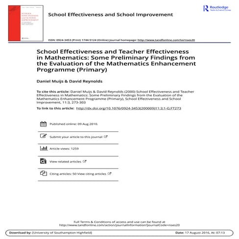 School effectiveness and teacher effectiveness in mathematics some ...