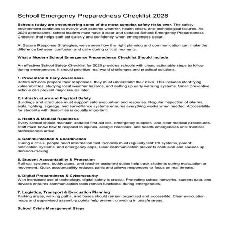 School Emergency Preparedness Checklist 2026 | PDF